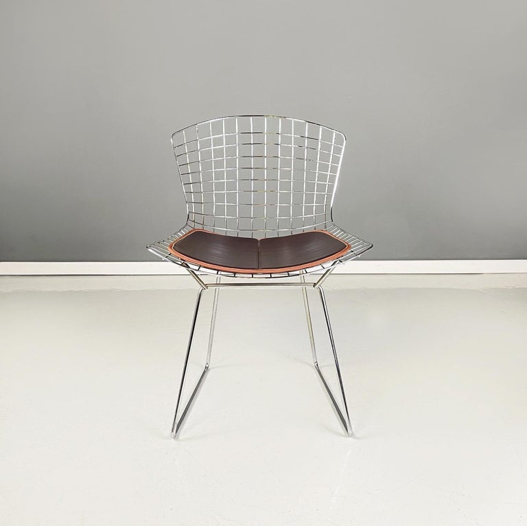 Italian Modern Steel and Leather Chairs 704 by Harry Bertoia for Alivar ...