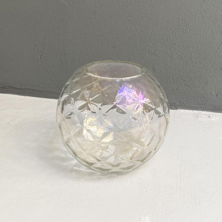 Italian Modern Transparent Spherical Glass Vase with Rhomboidal Motifs ...