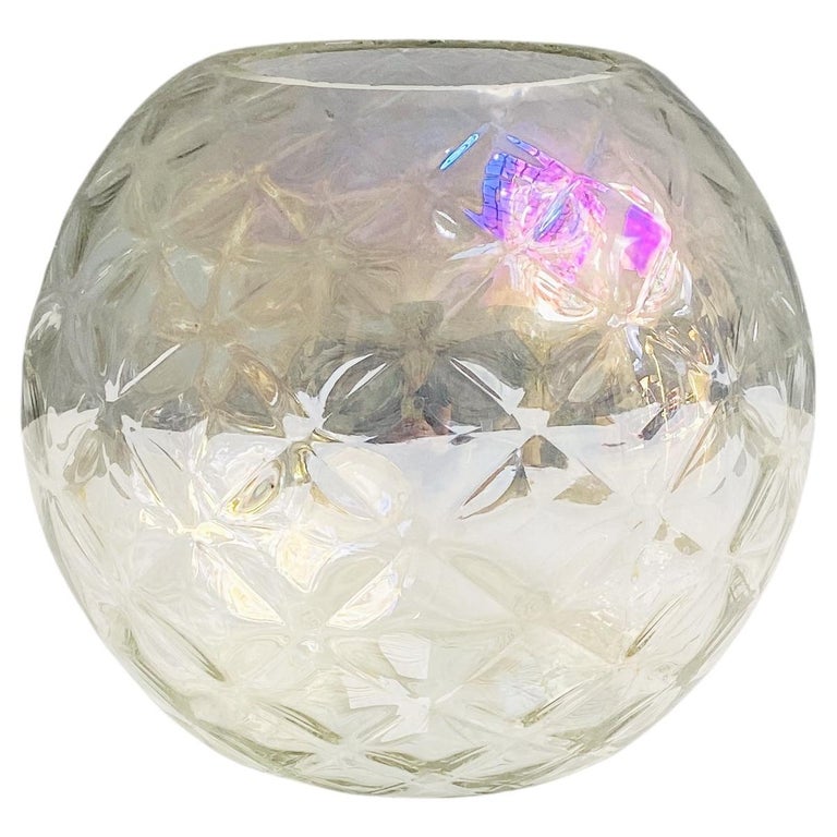 Italian Modern Transparent Spherical Glass Vase with Rhomboidal Motifs ...