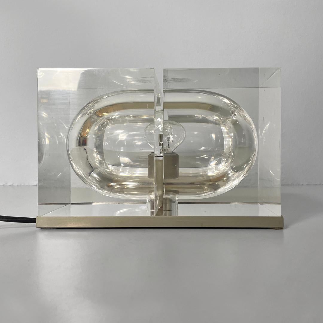 Italian modern trasparent plexiglass rectangular table lamp, 1970s For ...
