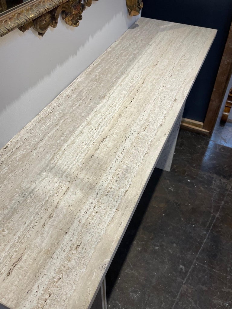 Italian Modern Travertine and Brass Console For Sale at 1stDibs