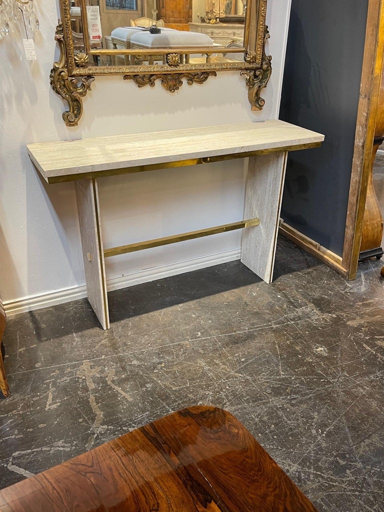 Italian Modern Travertine and Brass Console For Sale at 1stDibs