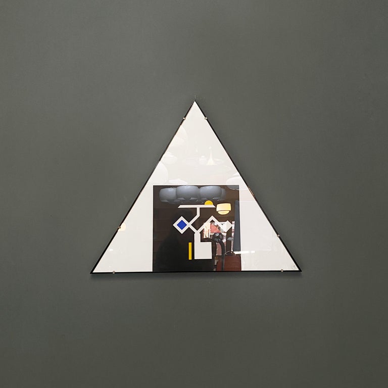 Italian modern triangular painting with collage, 1980s For Sale at 1stDibs