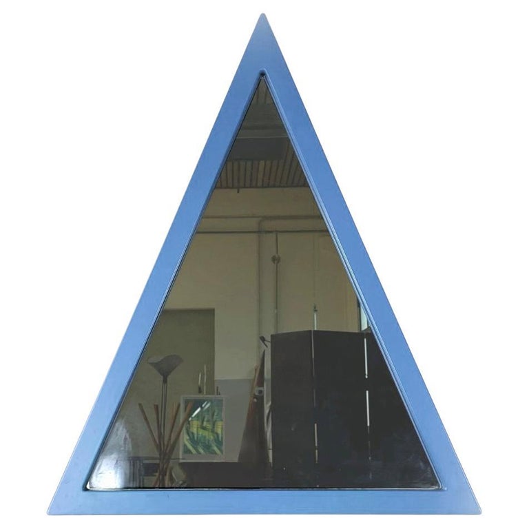 Italian modern Triangular wall mirror with light blue wooden frame ...