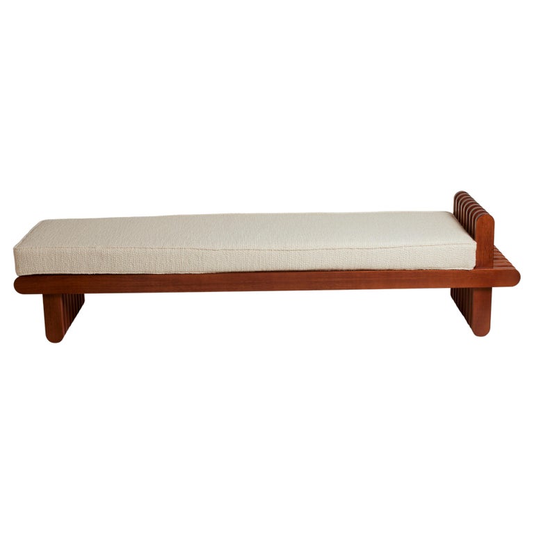 Italian Modern Walnut Daybed Bench in Boucle For Sale at 1stDibs