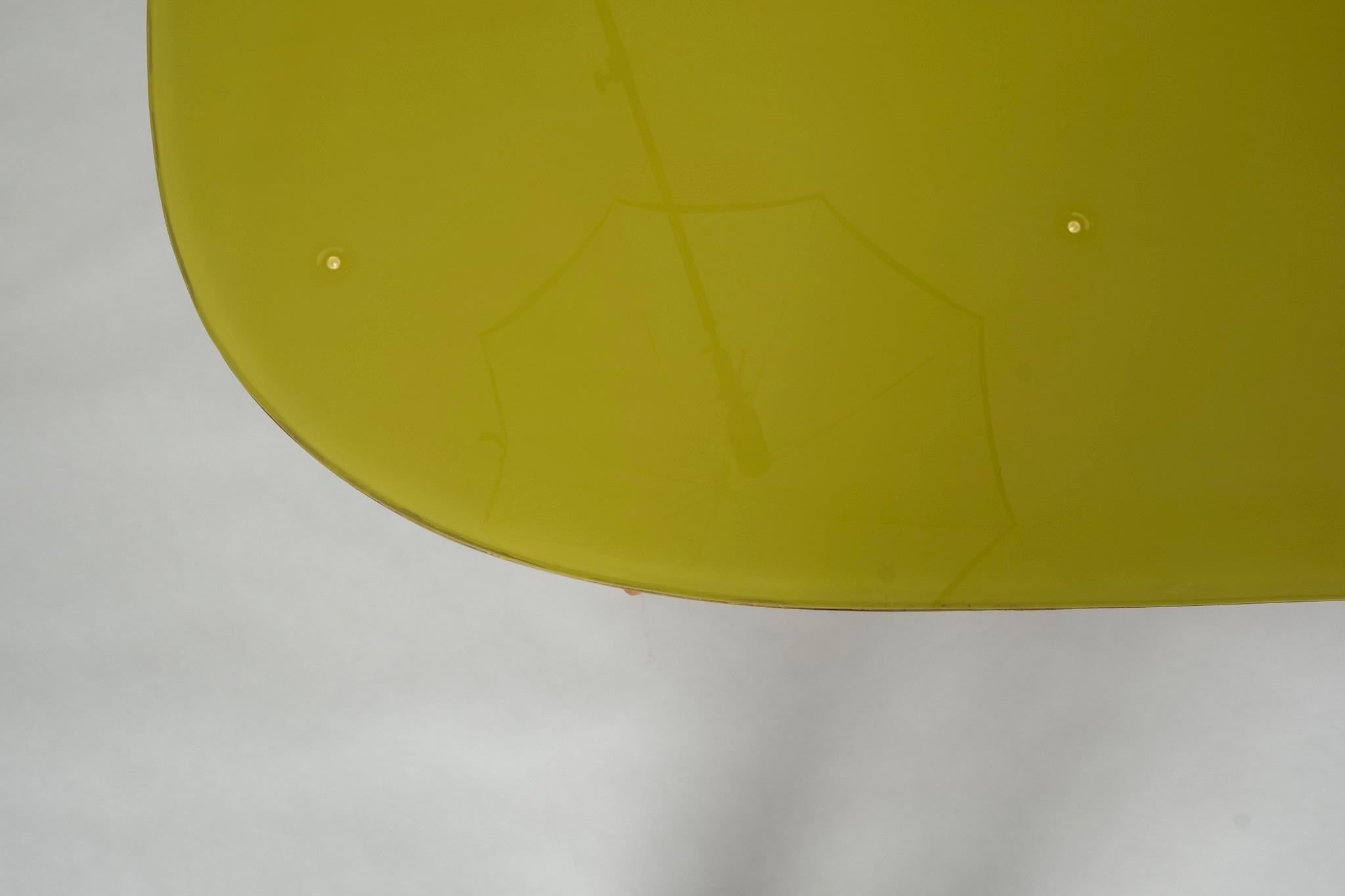 Italian Modern Walnut Table Chartreuse Glass Top For Sale at 1stDibs