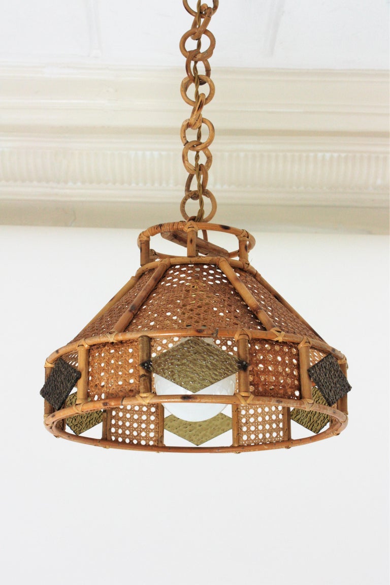 Italian Modern Wicker Wire Rattan Pendant Hanging Lights with Glass ...