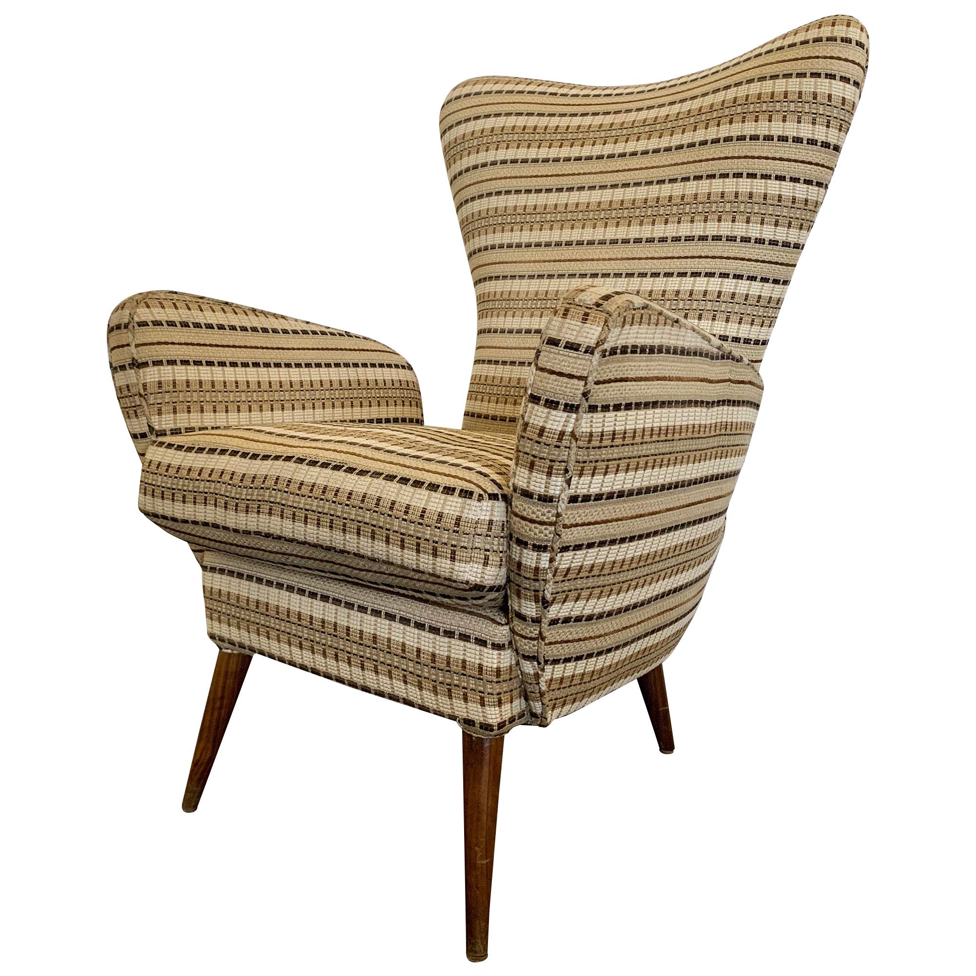 Italian Modern Wingback Lounge Chair, circa 1950s at 1stDibs