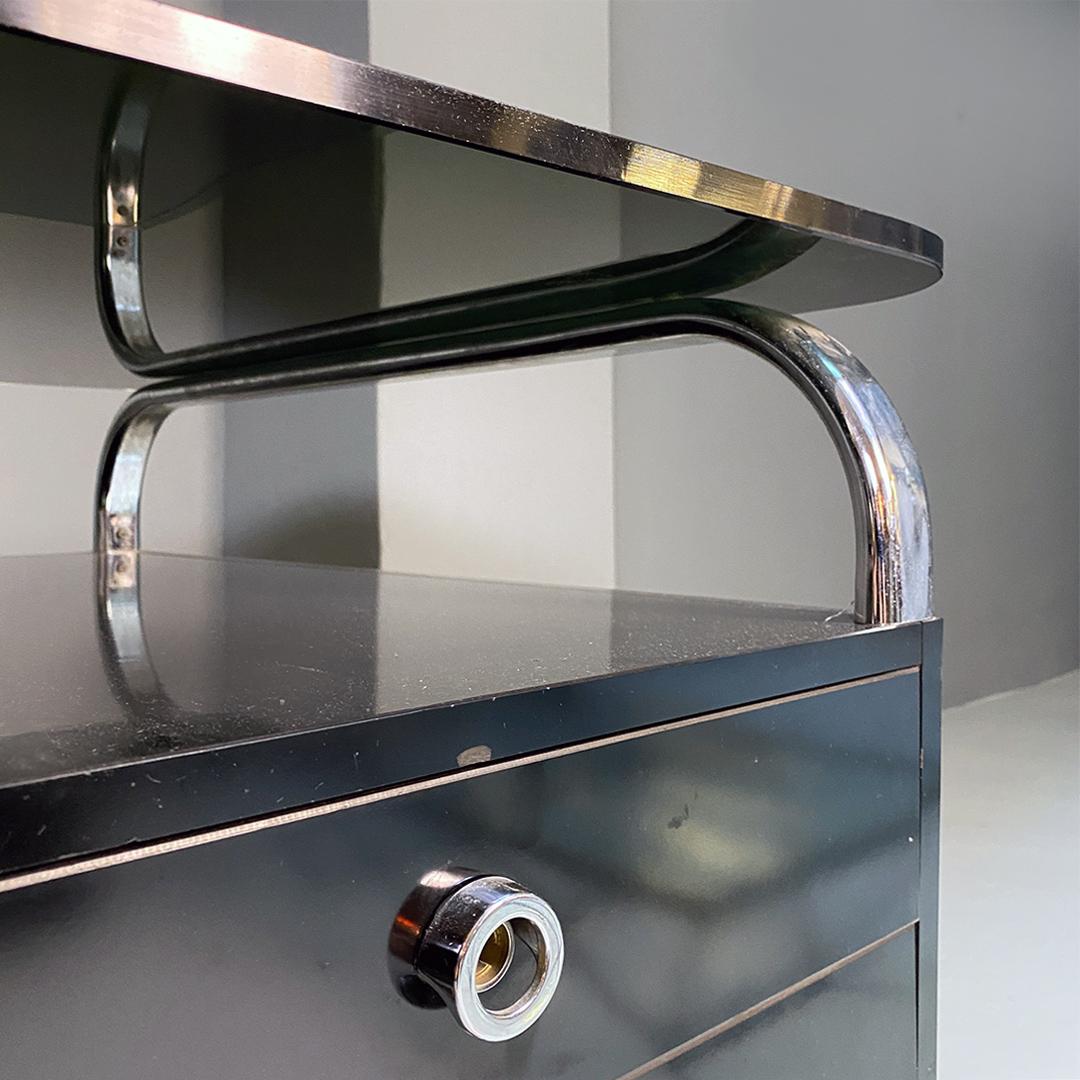 Italian Modern Wood Smoked Glass Metal Office Desk with Chest of ...