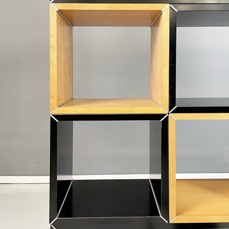 Italian Modern Wooden Modular Bookcase with Metal Details, 1980s at 1stDibs