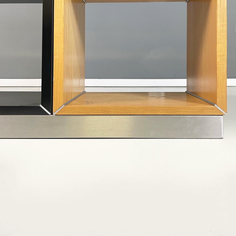 Italian Modern Wooden Modular Bookcase with Metal Details, 1980s at 1stDibs