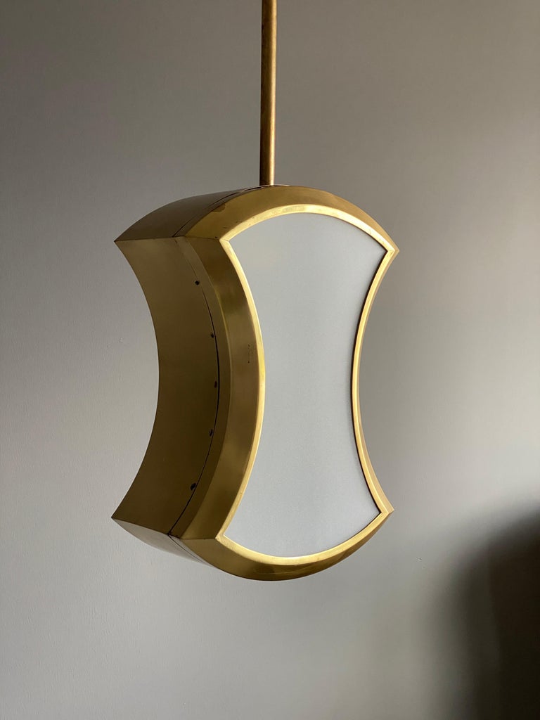 Italian, Modernist Ceiling Light / Pendant, Brass, Fogged Glass, Italy ...
