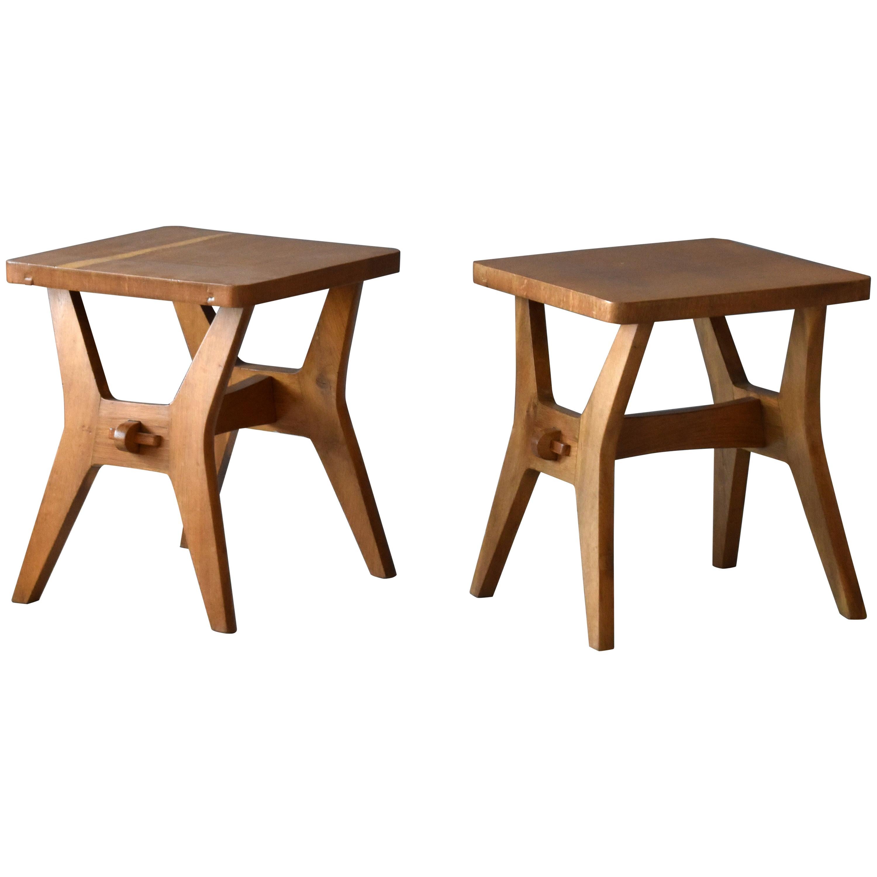 Italian Modernist Designer, Functionalist Oak Stools, Italy, 1950s at ...