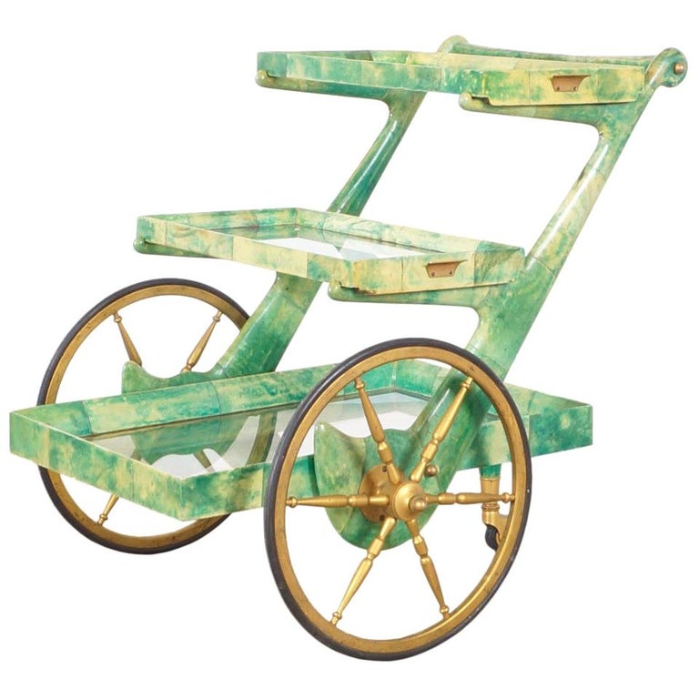 Italian Modernist Goatskin Bar Cart by Aldo Tura at 1stDibs