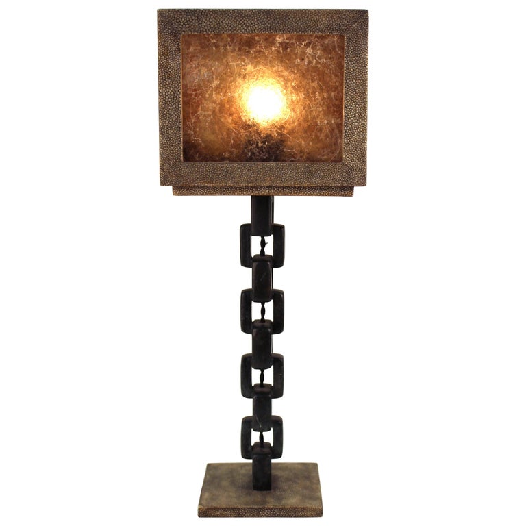 Italian Modernist Shagreen Table Lamp with Chain Link Leg For Sale at ...