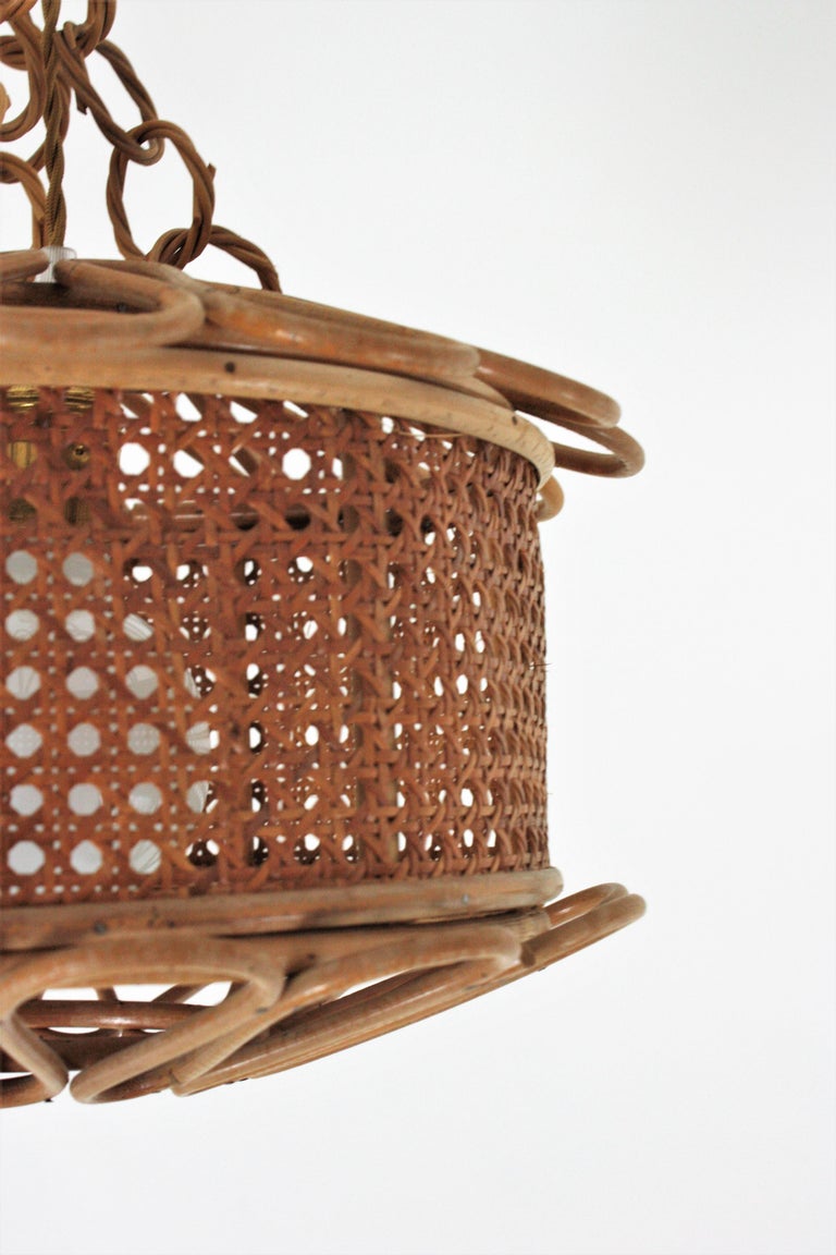 Italian Modernist Wicker Wire and Rattan Pendant Hanging Light, 1950s ...