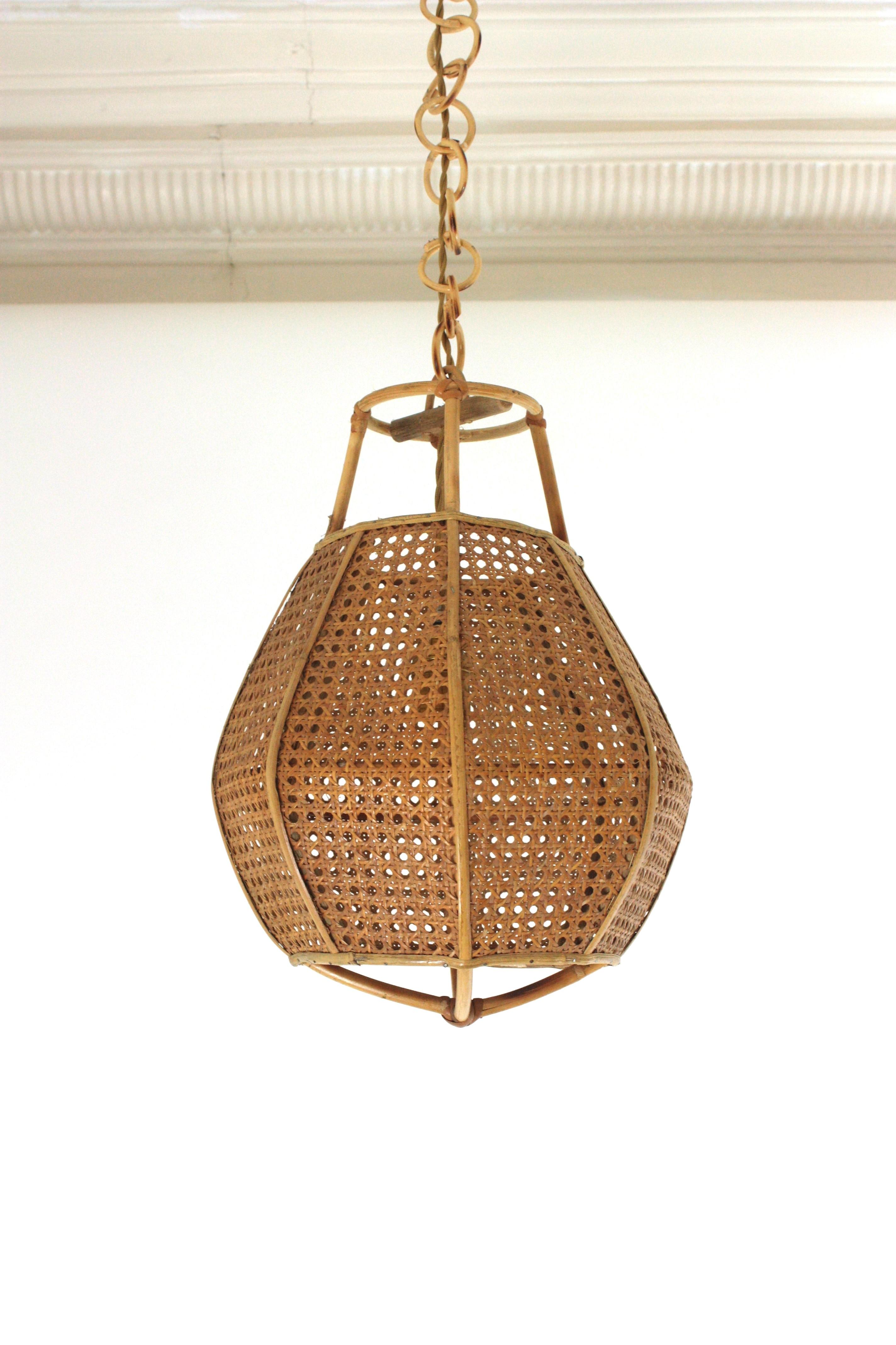 Italian Modernist Wicker Wire Rattan Globe Pendants / Hanging Lights ...