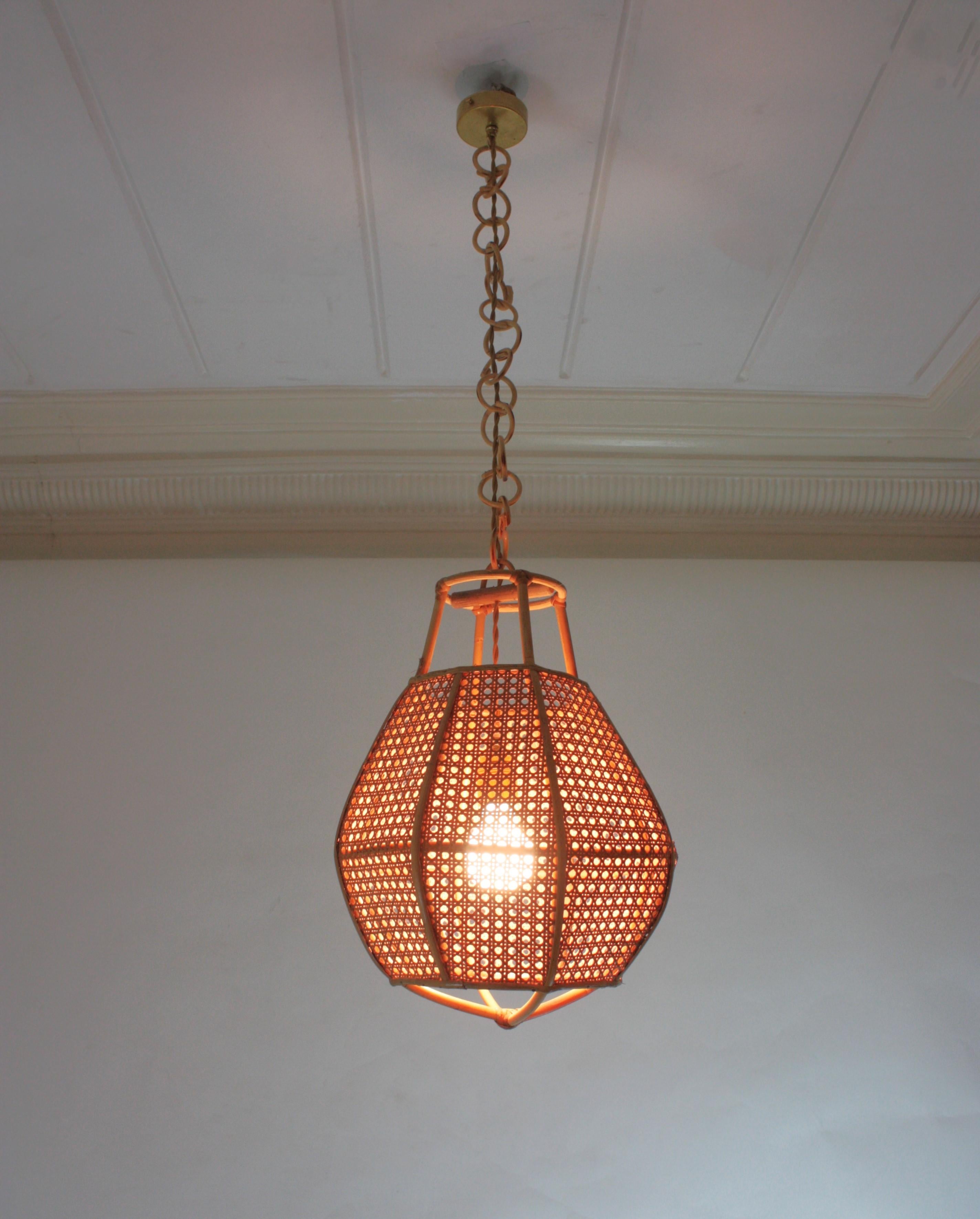 Italian Modernist Wicker Wire Rattan Globe Pendants / Hanging Lights ...