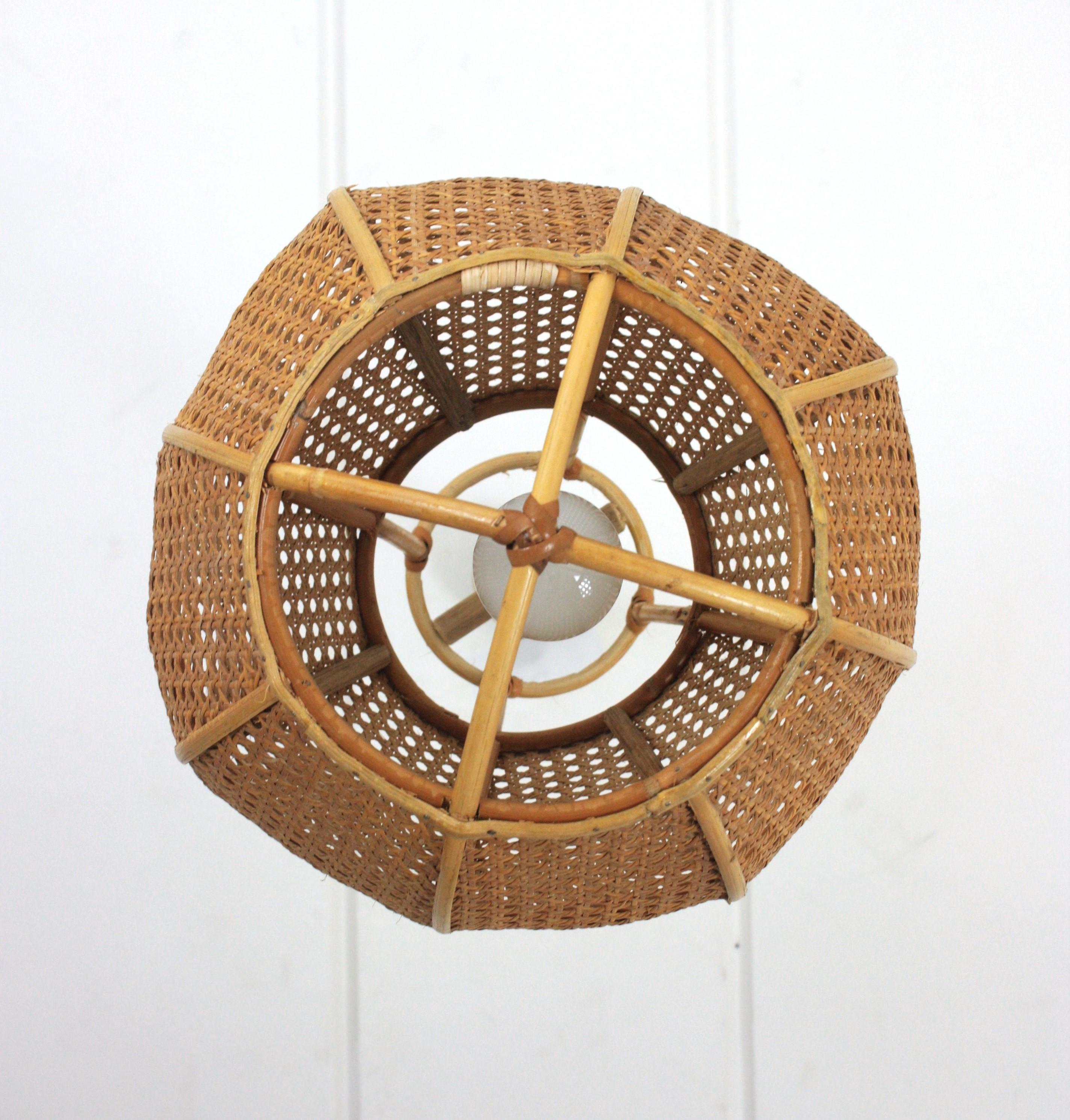 Italian Modernist Wicker Wire Rattan Globe Pendants / Hanging Lights ...