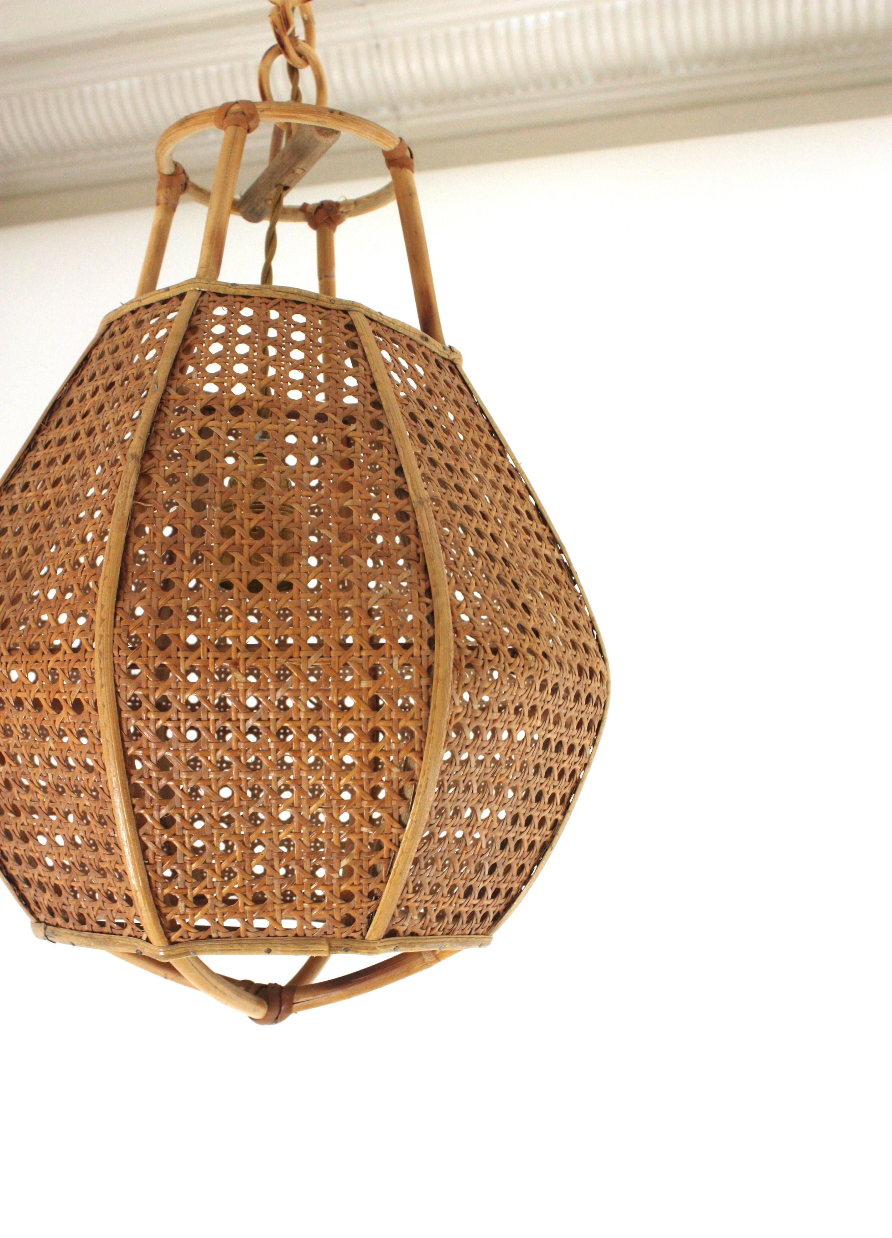 Italian Modernist Wicker Wire Rattan Globe Pendants / Hanging Lights ...
