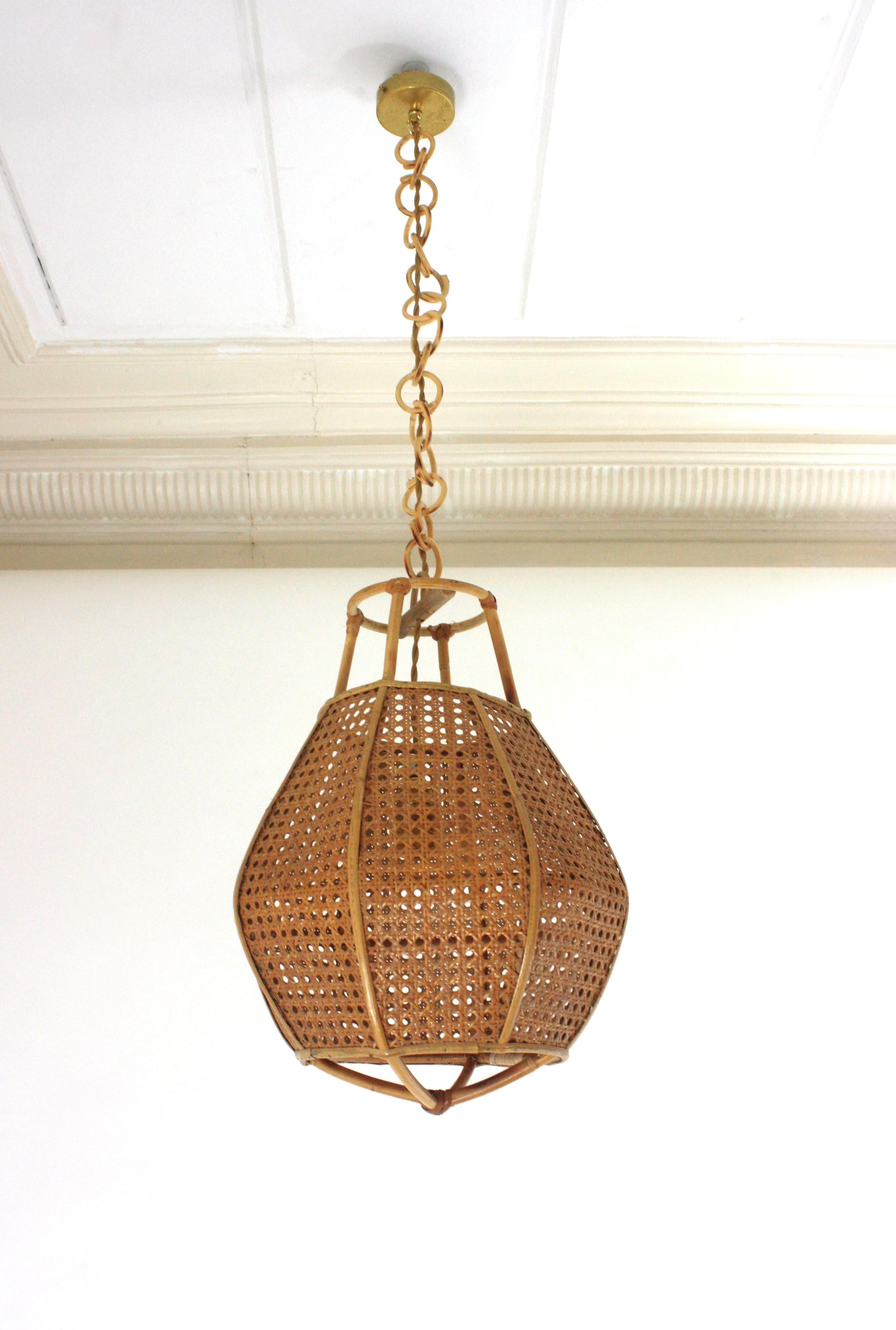 Italian Modernist Wicker Wire Rattan Globe Pendants / Hanging Lights ...