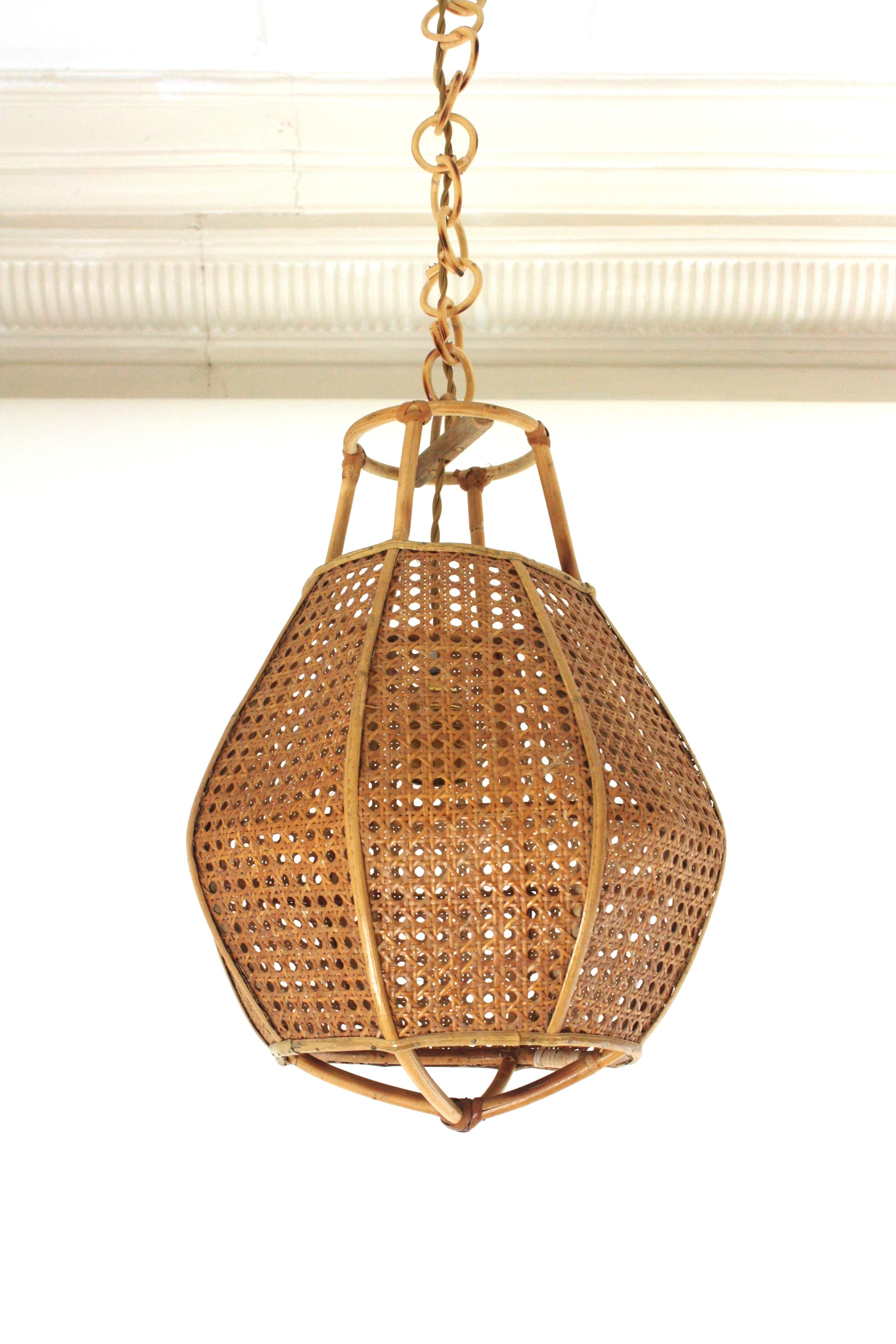 Italian Modernist Wicker Wire Rattan Globe Pendants / Hanging Lights ...