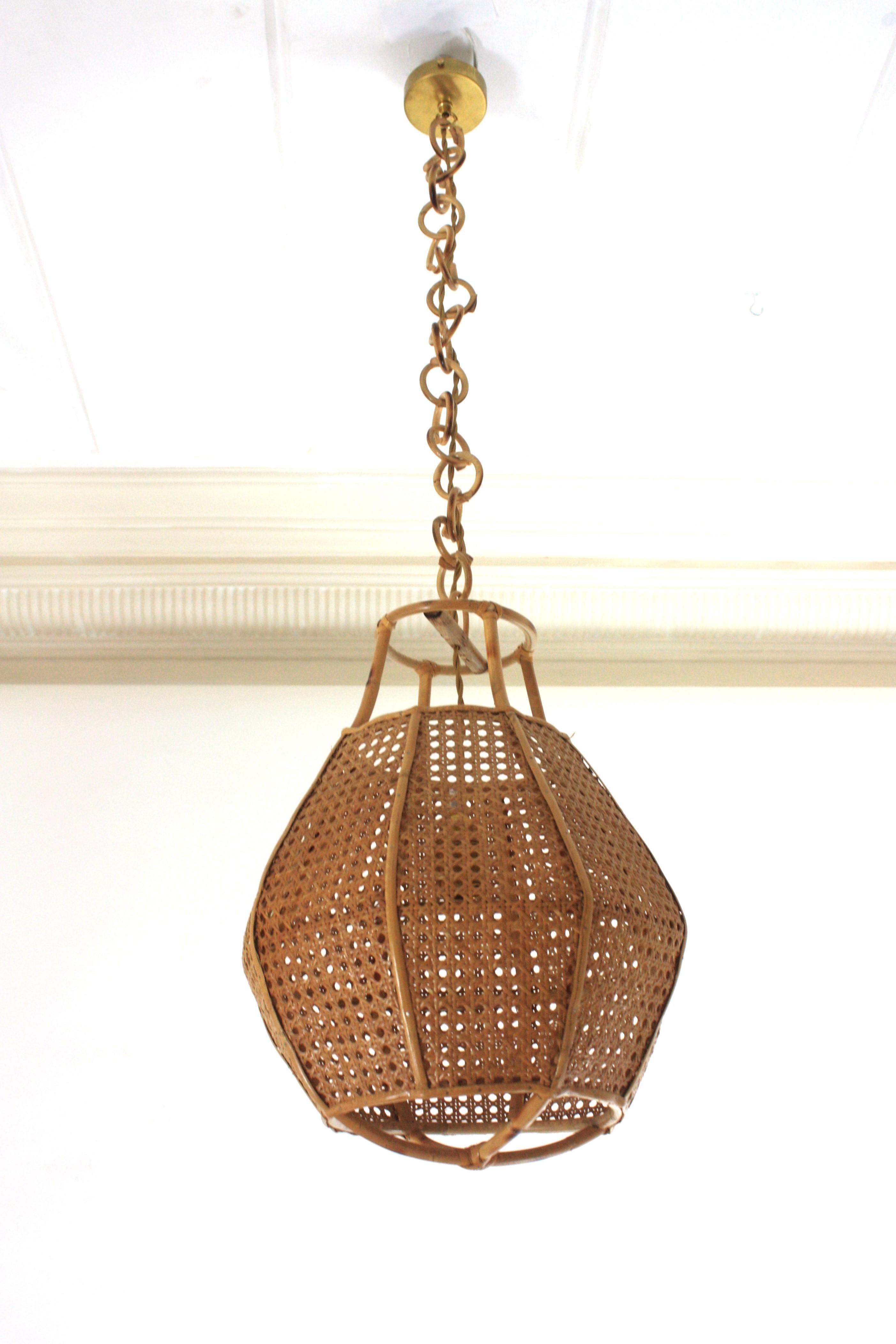 Italian Modernist Wicker Wire Rattan Globe Pendants / Hanging Lights ...