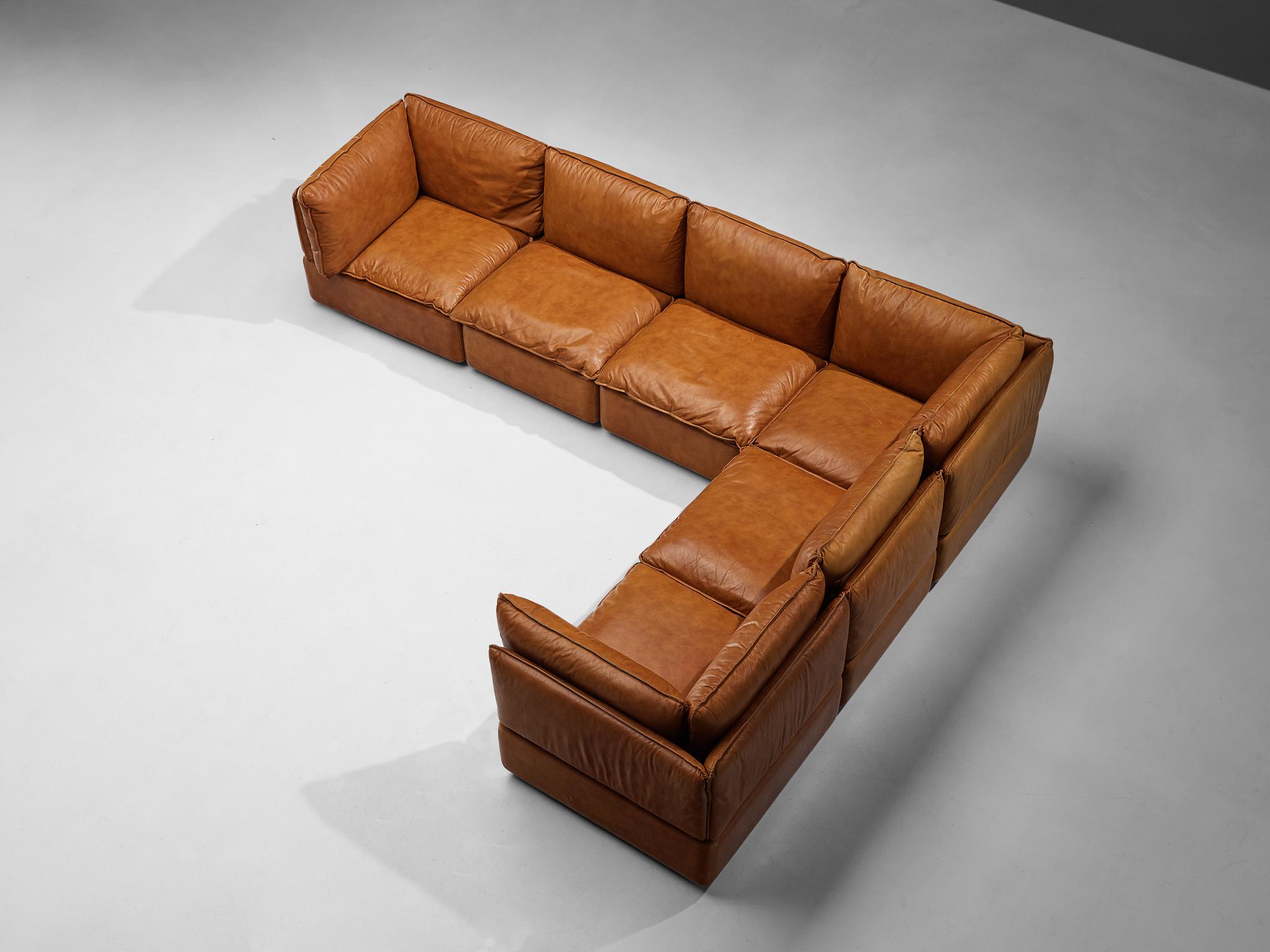 Italian Modular Sofa in Cognac Leather For Sale at 1stDibs | leather ...