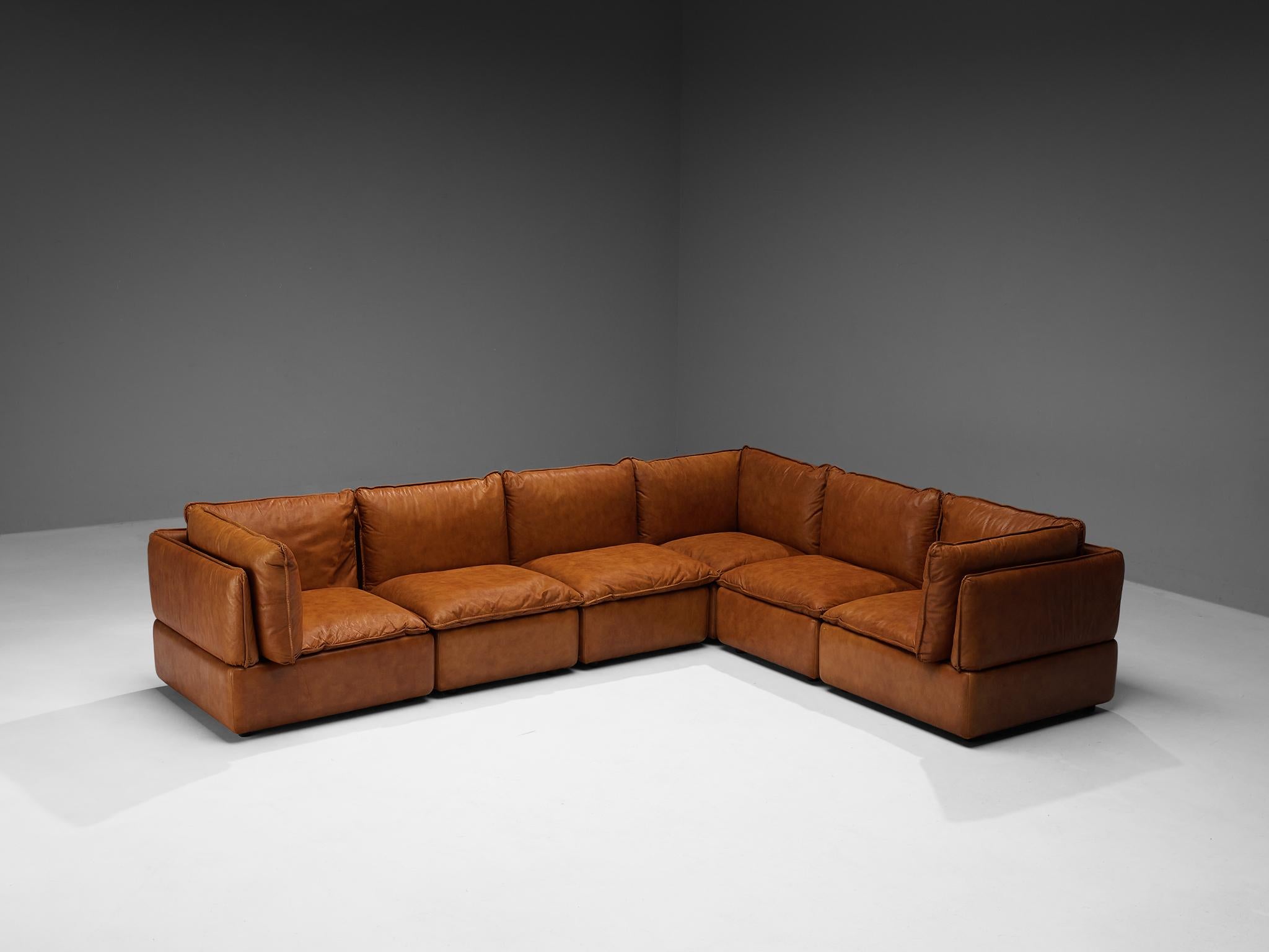 Italian Modular Sofa in Cognac Leather For Sale at 1stDibs | leather ...