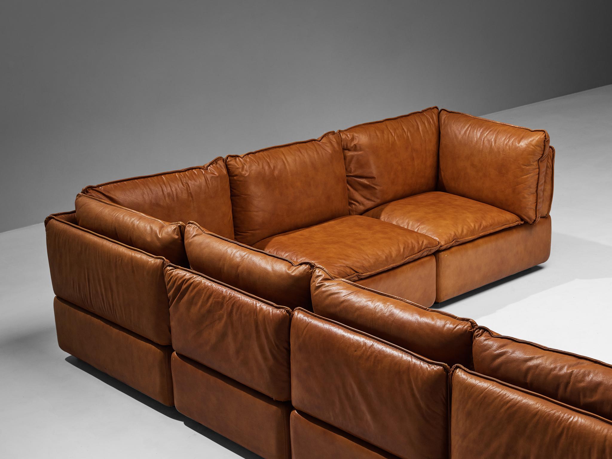 Italian Modular Sofa in Cognac Leather For Sale at 1stDibs | leather ...
