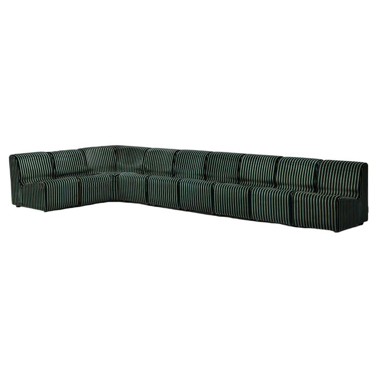 Italian Modular Sofa in Striped Green Upholstery For Sale at 1stDibs