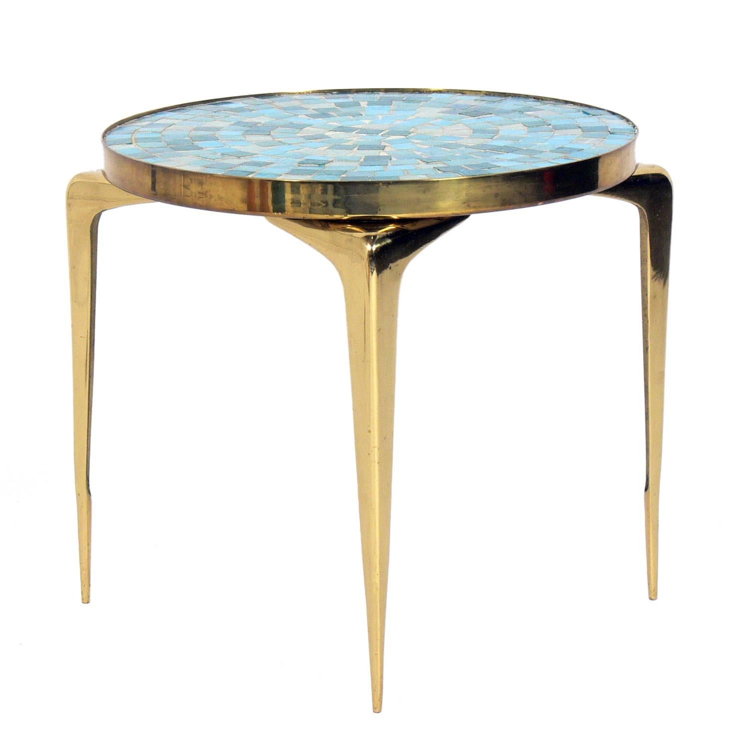 Italian Mosaic Tile and Brass Table at 1stDibs | italian tile table ...