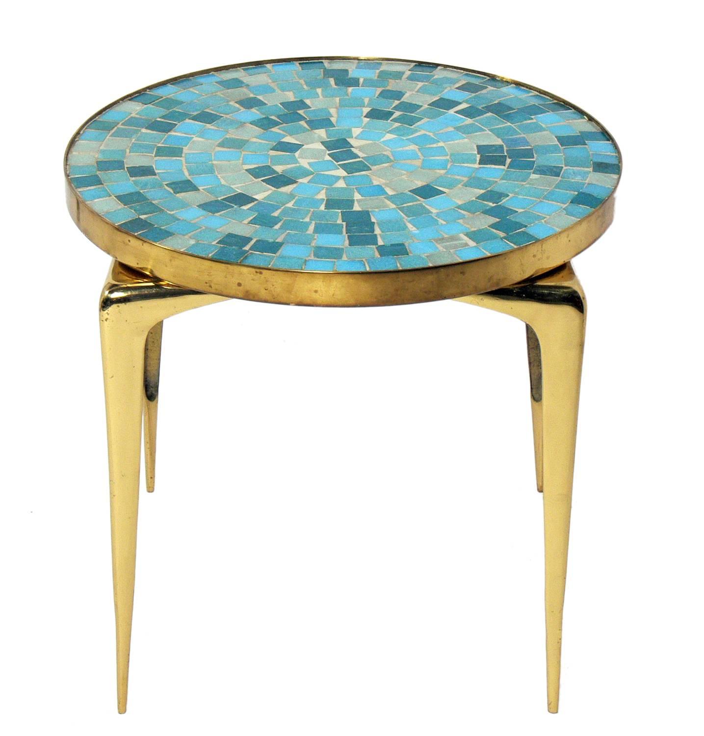 Italian Mosaic Tile and Brass Table at 1stDibs | italian tile table ...