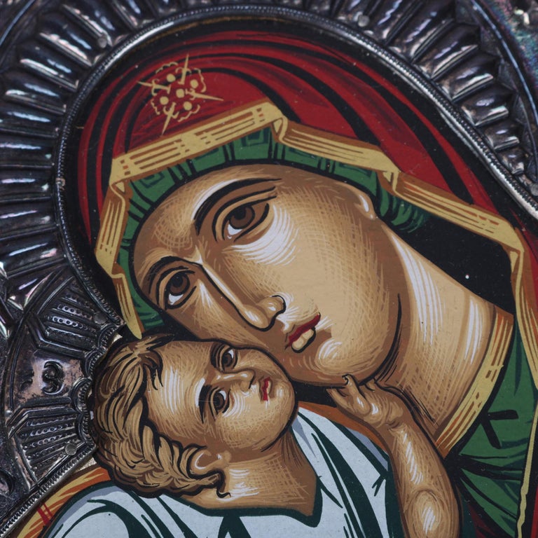 Italian Mother Mary and Christ Child Signed Icon after Padre Pefkis ...