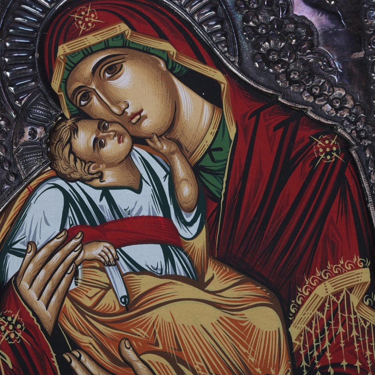 Italian Mother Mary and Christ Child Signed Icon after Padre Pefkis ...