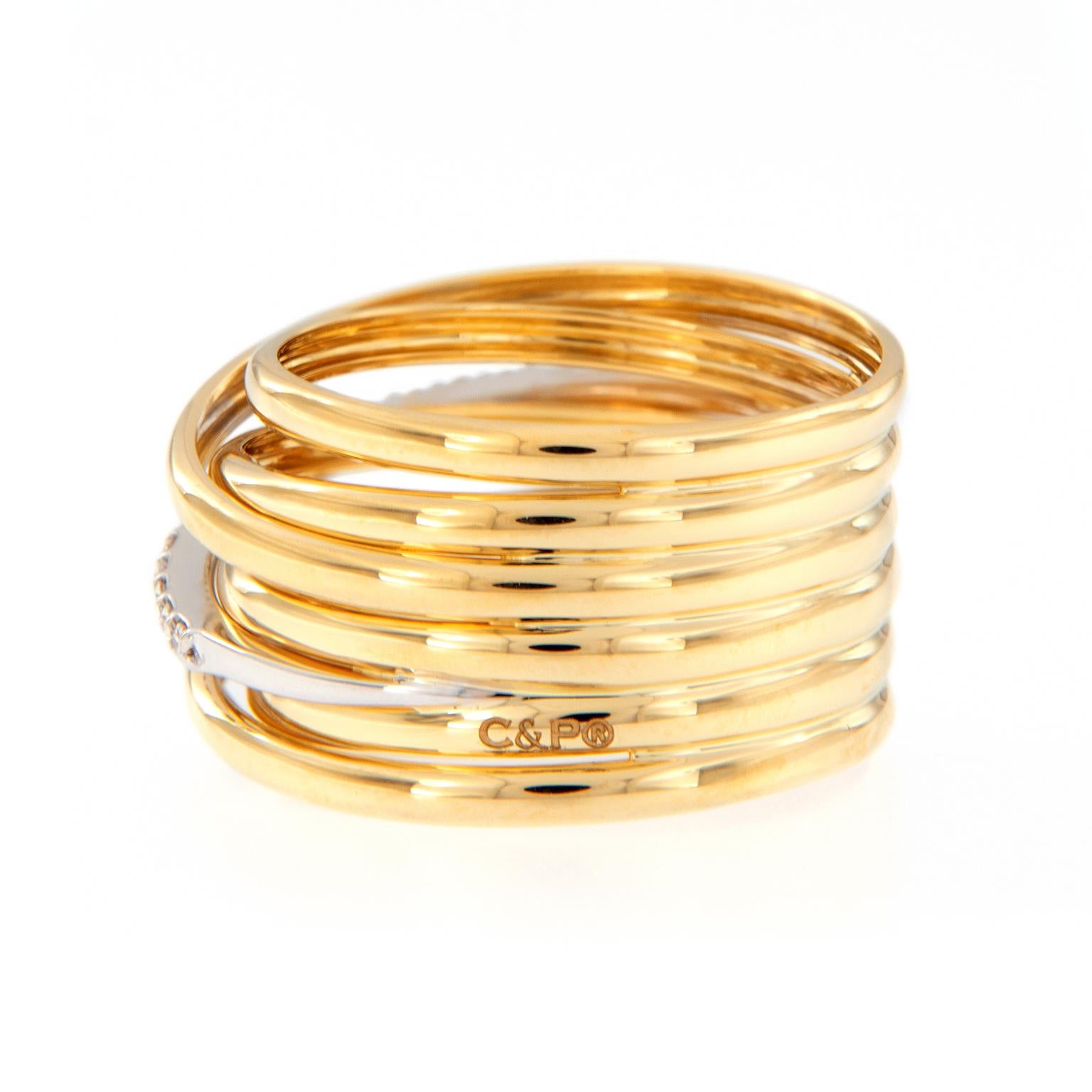 Italian Multi-Band Diamond Gold Ring at 1stDibs | multi band gold ring ...