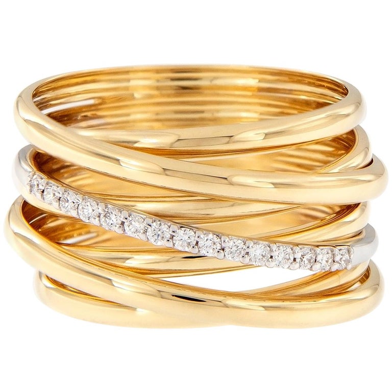 Italian Multi-Band Diamond Gold Ring at 1stDibs | multi band gold ring ...