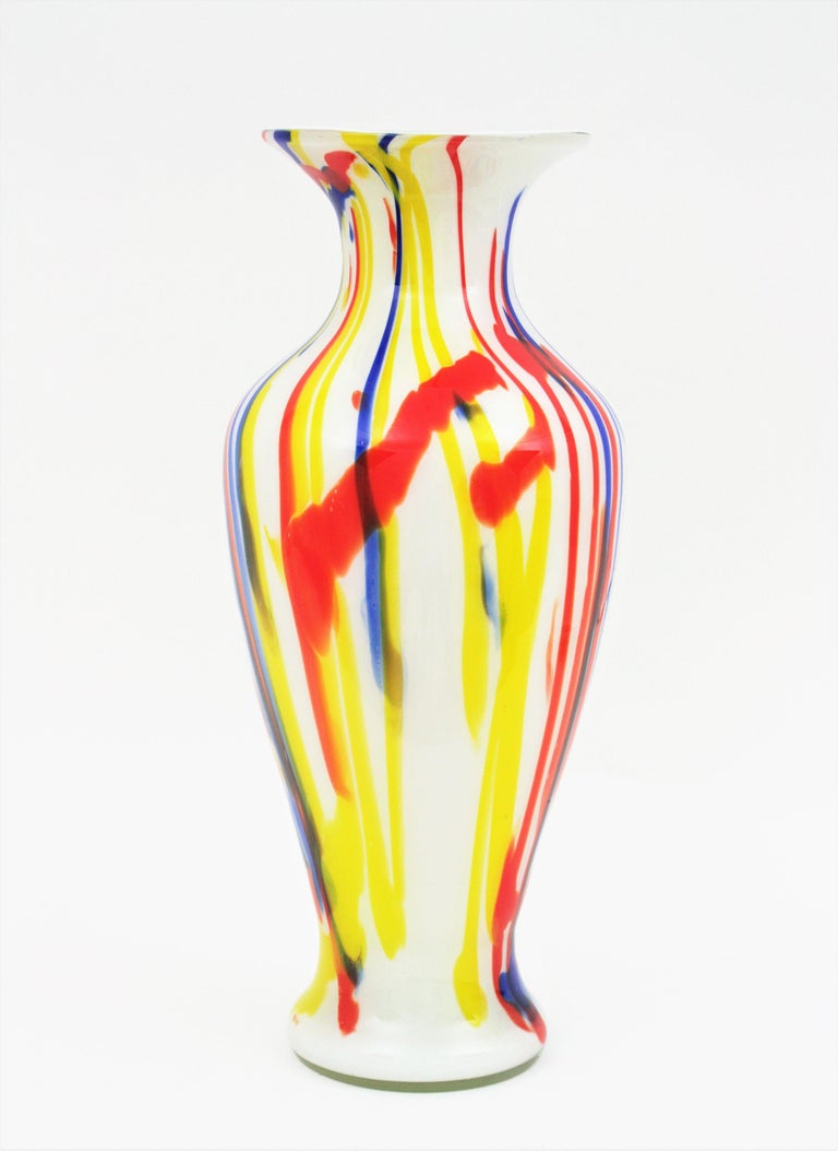 Italian Multi-Color Stripes Murano Art Glass Vase, 1960s For Sale at ...