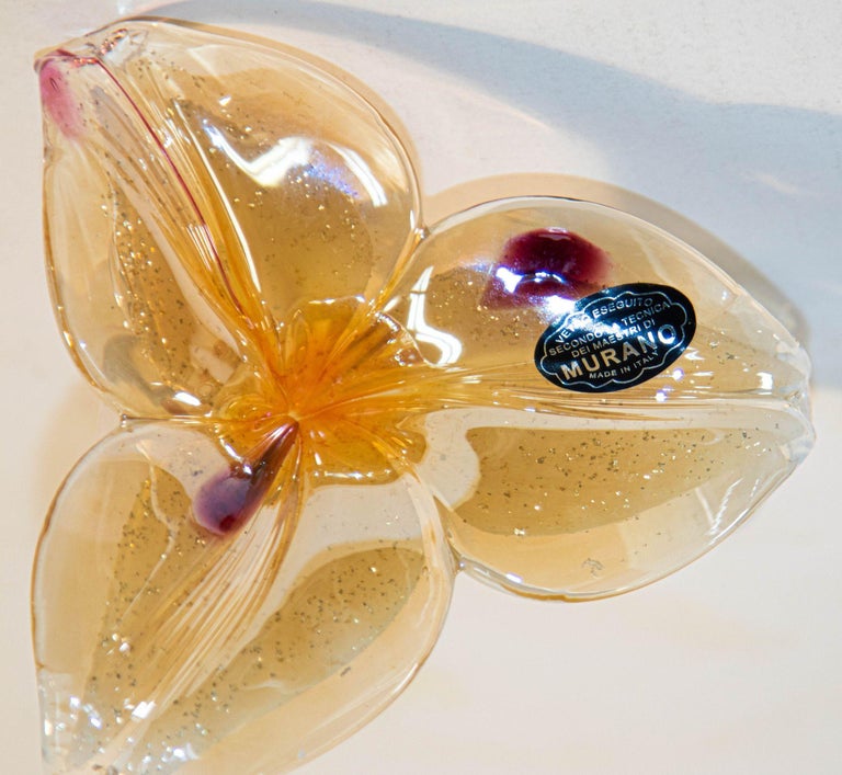 Italian Murano Art Glass Paperweight Lily Flower with Curled Stem For ...
