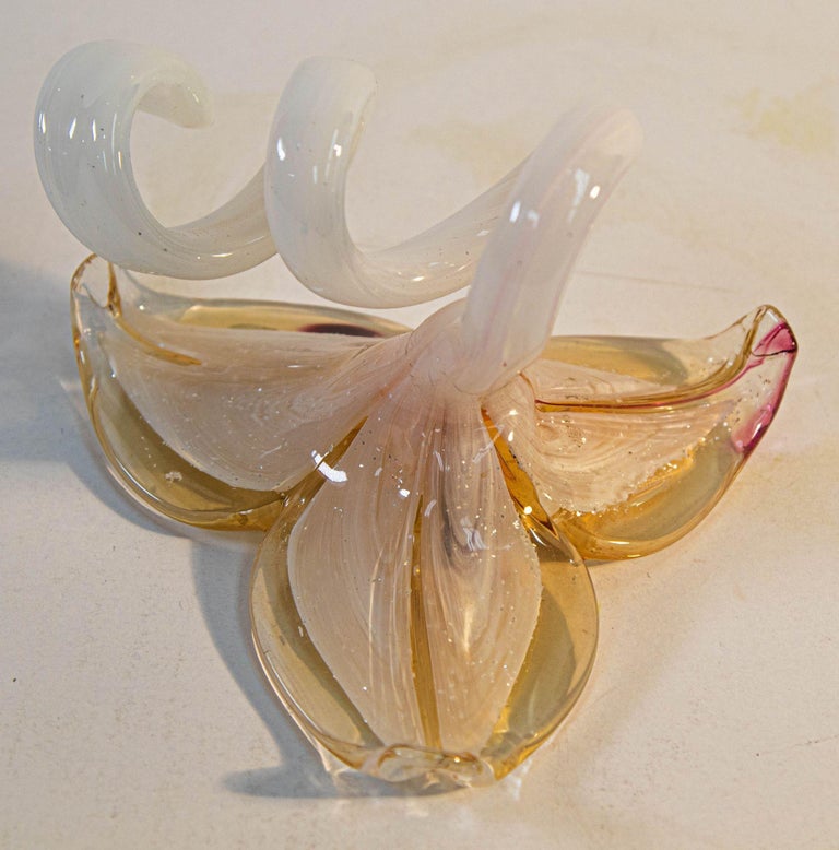 Italian Murano Art Glass Paperweight Lily Flower with Curled Stem For ...