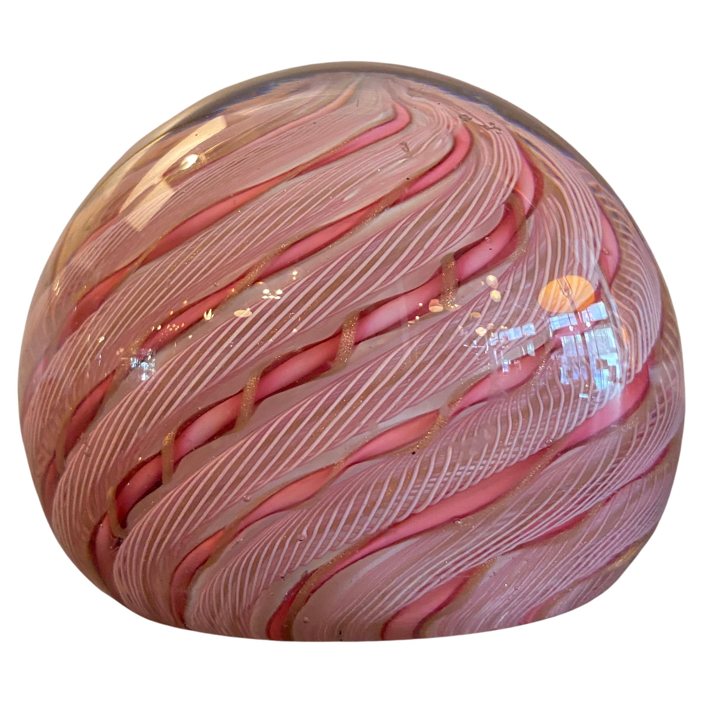 Italian Murano Art Glass Pink Spiral Ribbon Paperweight For Sale at 1stDibs
