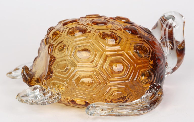 Italian Murano Glass Attributed Hollow Blown Amber Glass Turtle For ...