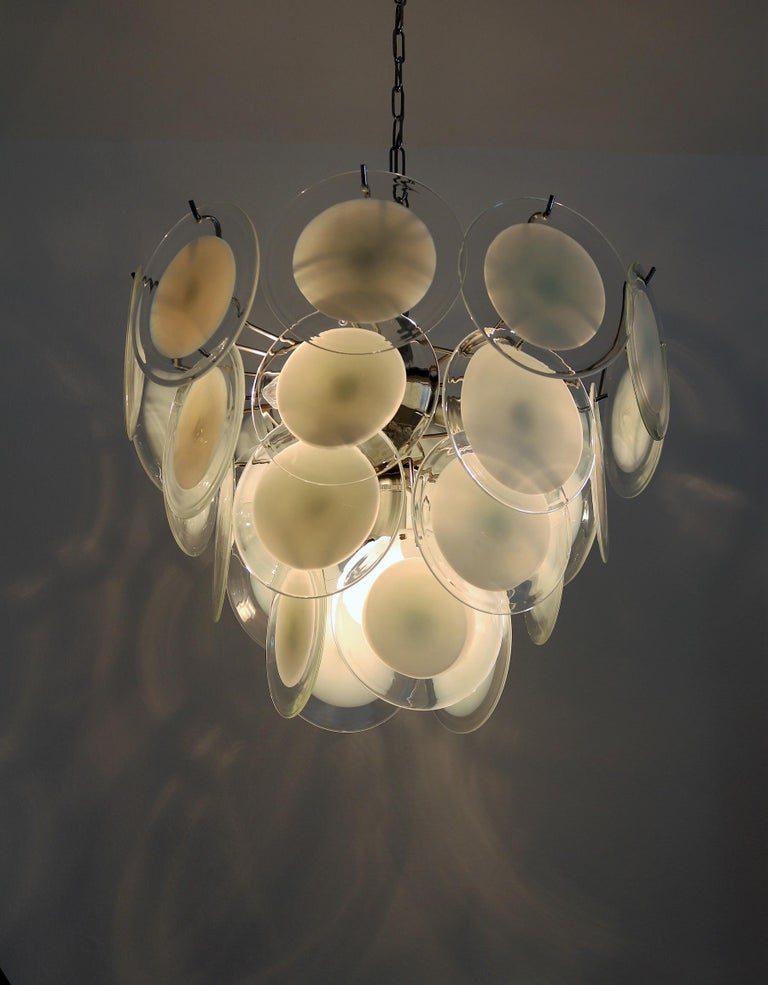 Italian Murano Glass Disc and Chrome Chandelier, 1970s at 1stDibs
