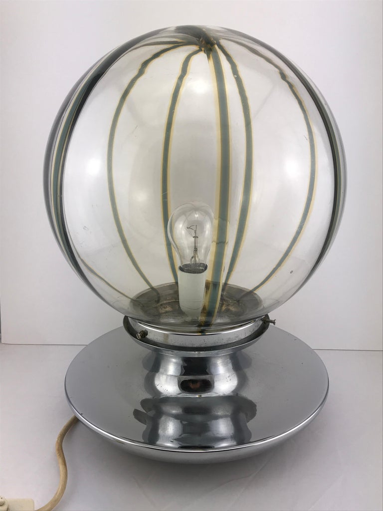 Mid century Modern Italian Murano Glass Spherical Table Lamp In Chrome ...