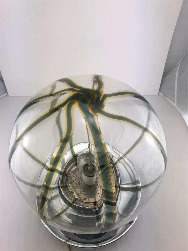 Mid century Modern Italian Murano Glass Spherical Table Lamp In Chrome ...