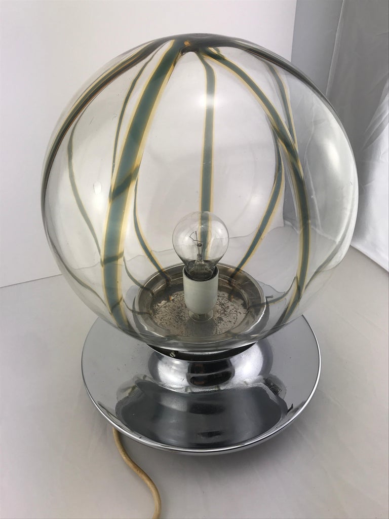 Mid century Modern Italian Murano Glass Spherical Table Lamp In Chrome ...