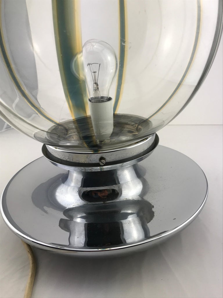 Mid century Modern Italian Murano Glass Spherical Table Lamp In Chrome ...