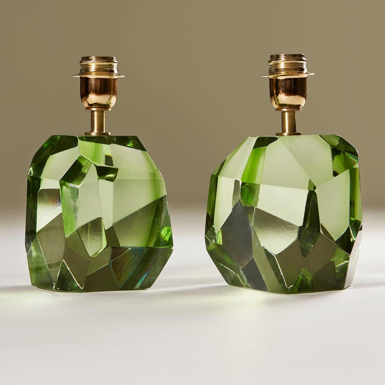 Italian Murano Pale Green 'Rock' Table Lamp For Sale at 1stDibs
