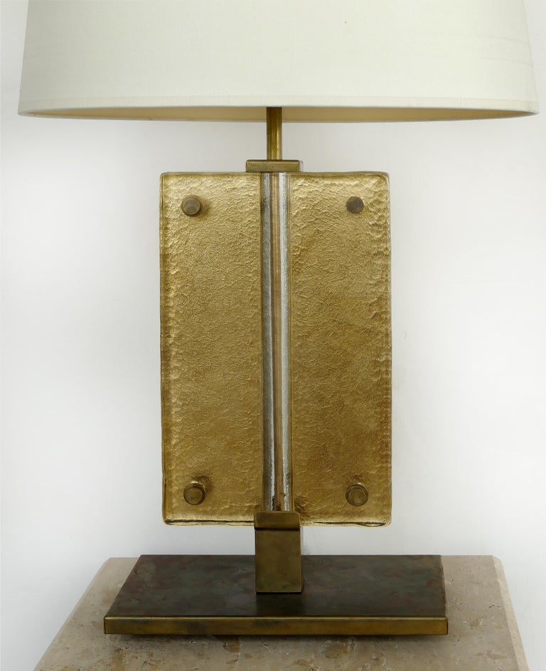 Italian Murano Slab Glass Table Lamps with Gold Leaf and Brass For Sale ...
