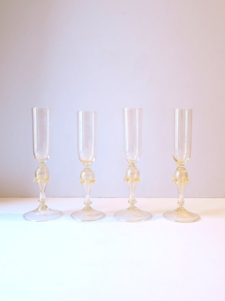 Italian Murano Venetian Gold Art Glass Champagne Flutes, Set of 4 For ...